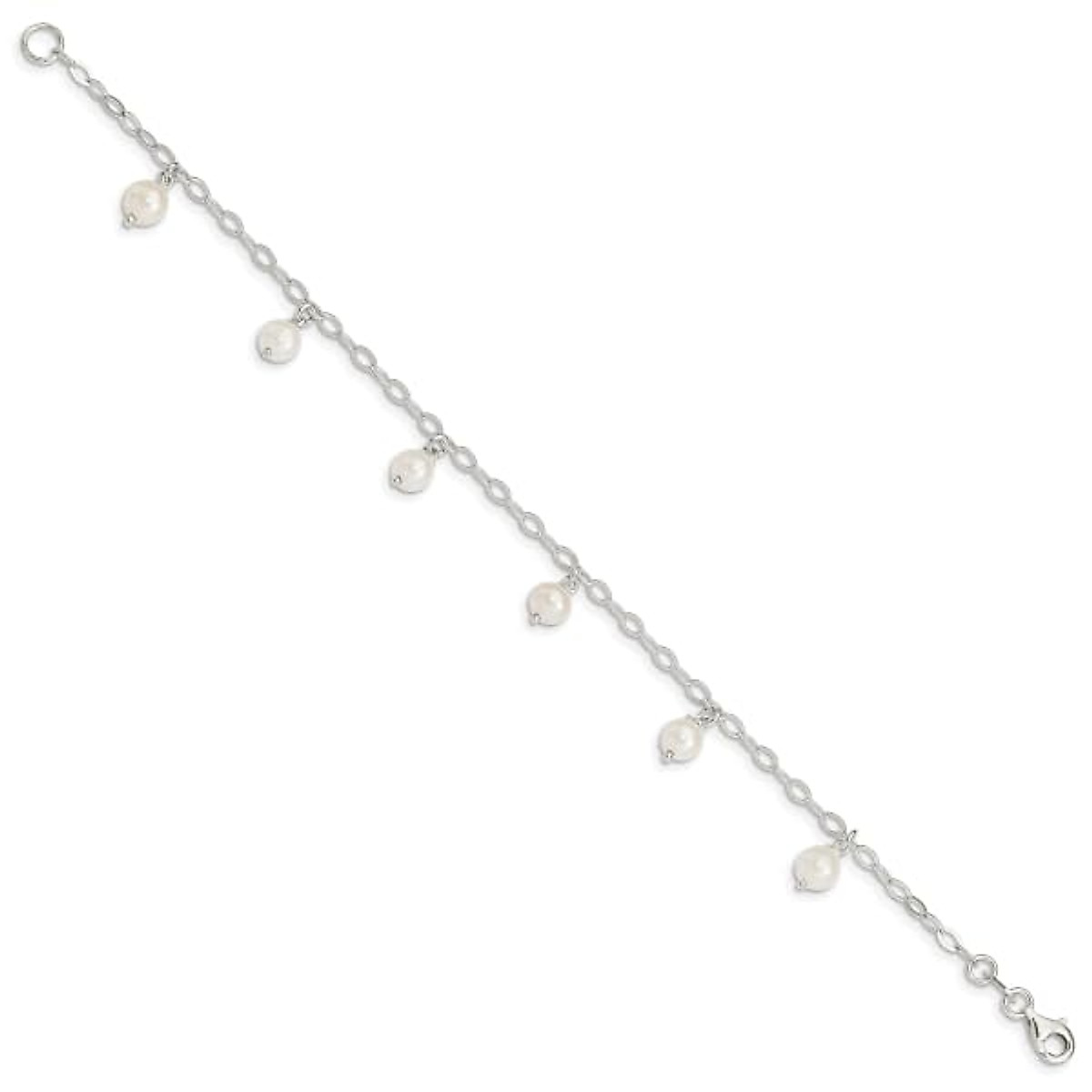 IceCarats 925 Sterling Silver White Round Freshwater Cultured Pearl Chain Bracelet