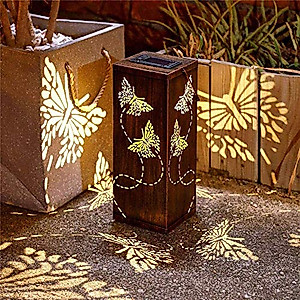 2 Pack Solar Lantern Outdoor Butterfly Garden Decor with Ground Stake, Metal Butterfly Hanging Solar Lights Waterproof Outside Decorations for Patio Lawn Yard Landscape Butterfly Gifts for Mom Women