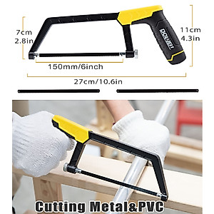 DOWELL Hacksaw Frame Set Heavy Duty Handsaw 12-inch 10-inch 6-inch Mini Hacksaw Hand Saw 8 Extra Blades Multi-function for Metal Wood PVC Pipes