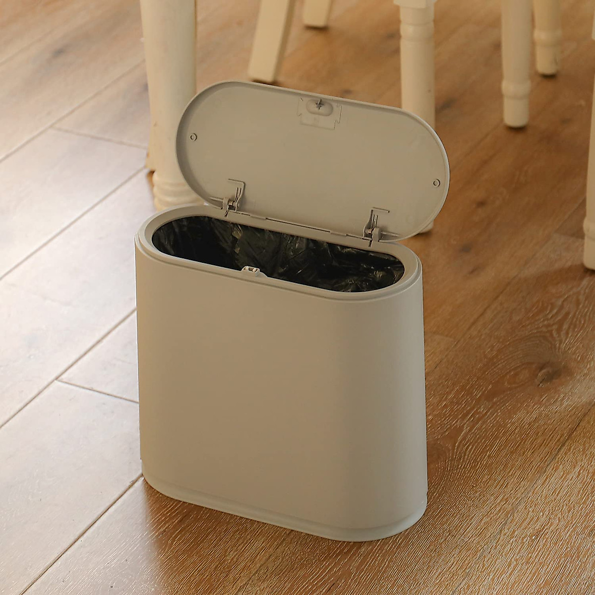 Sooyee 10 Liter Rectangular Plastic Trash Can Wastebasket with Press Type Lid,2.4 Gallon Garbage Container Bin for Bathroom,Powder Room,Bedroom,Kitchen,Craft Room,Office,(Gray)