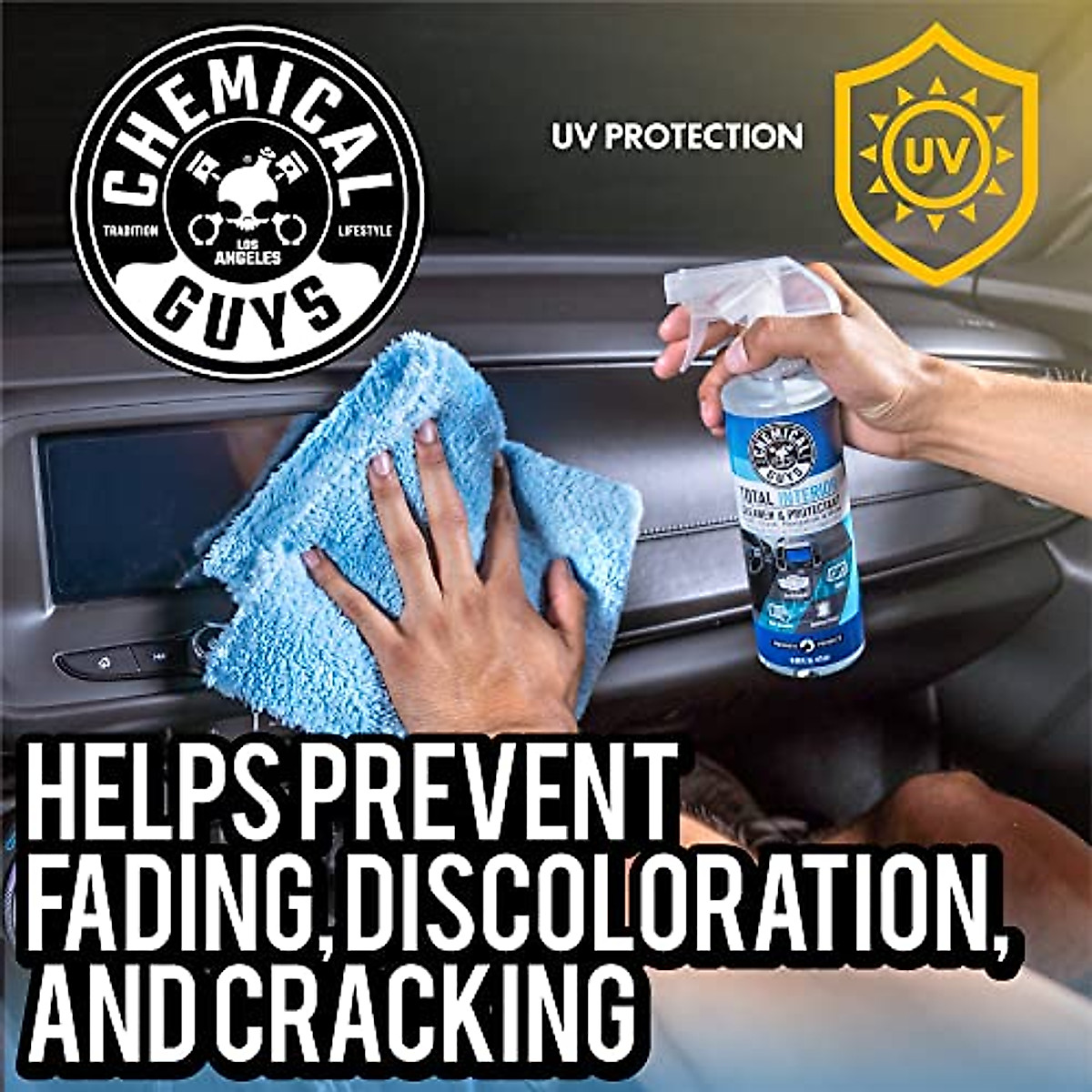 Chemical Guys Quickie Detail Bundle - Total Interior Cleaner & Protectant, Blazin' Banana Spray Wax and Tire Kicker Tire Shine (3 16 oz Bottles)