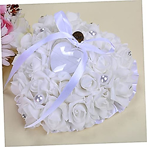Abaodam Accessories Ring Pillow Wreath Decor Heart Ring Wedding Decor Rose Flower Ring Tray Wedding Ring Pillow Bridal Pillows Ring Pillow Heart Ring Box Ring Holder White Crystal Foam 1pc