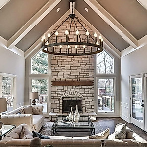 JKLX 40 Inch Black Wagon Wheel Chandelier, 20-Lights Farmhouse Industrial Country Style Round Pendant Light Fixture for Dining Room Kitchen Island Foyer Entryway