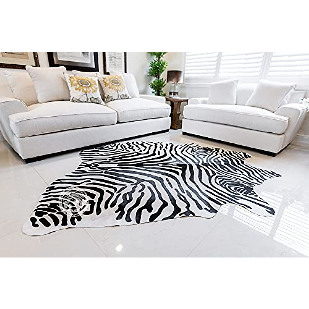 Safari Zebra Print Black on Off White Genuine Cowhide Rug 6 x 7 ft. 180 x 210 cm