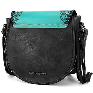 Montana West Western Crossbody Purses for Women Embossed Collection Vegan Leather Handbag Saddle Bag MW1212-8360BK