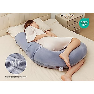 Momcozy Pregnancy Pillows, Original F Shaped Maternity Pillow for Pregnant Women with Adjustable Wedge Pillow, Full Body Support Pregnancy Pillows for Side Sleeping with Velvet Cover, Grey