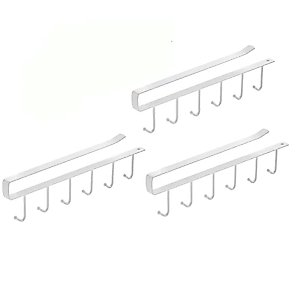 CAROYINO 3pcs x 6 Hook Coffee Cup Mug Holder for Kitchen, Fit for 1 Inch Thickness Shelf or Less Without Any Lip (White)