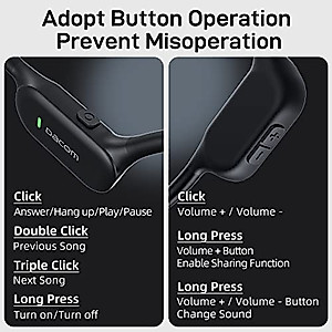 DACOM Bone Conduction Headphones Wireless Bluetooth 5.3 Fast Charge IPX7 Waterproof Sports Open Ear Headphones Built-in Mic with Headband Noise Canceling Earphones for Running Workout Black