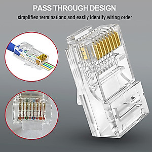 AOWIZ RJ45 Connector Cat5 Cat5e Pass Through RJ45 Ends Ethernet Modular Plug 100-Pack