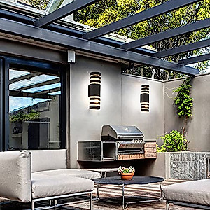 Outdoor Light Sconce Modern, Exterior Wall light Porch Light Up and Down Semi Cylinder Light Fixtures by Aluminum Finish and Tempered Glass Cover for Patio Garage Garden Corridor, Black(Semi cylinder)