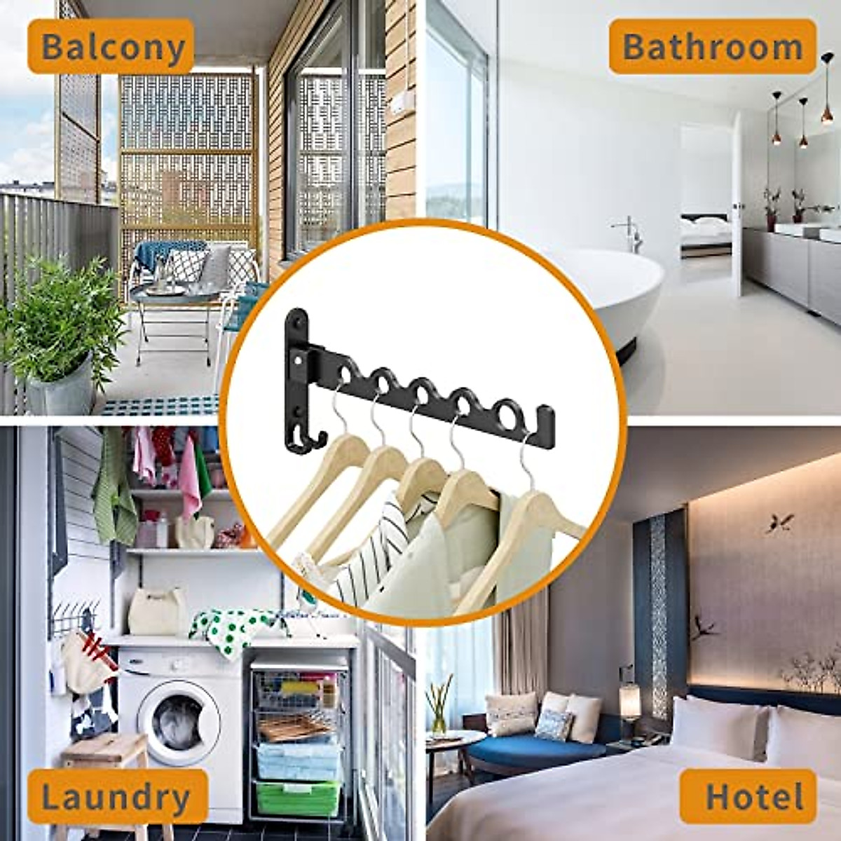 Danpoo Wall Mounted Drying Rack Clothing Foldable, Laundry Drying Rack Collapsible, Folding Clothes Hanger Holder, Matte Black(one Pack)