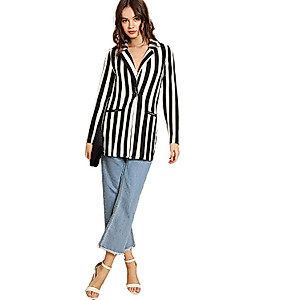 Floerns Women's Casual Work Office Open Front Striped Blazer Black White XL