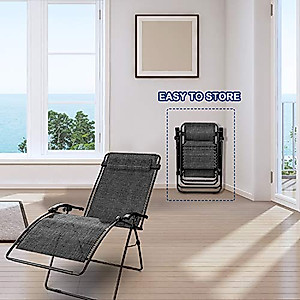 Keten Zero Gravity Chair, Patio Folding Lounge Chair Recliners, Adjustable Lawn Lounge Chair with Pillows Replacement Cords Cup Holders for Backyard Poolside Beach Set of 2(Black)