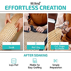 Cane Webbing Roll 24" Wide - Open Mesh Rattan Roll - Woven Cane Material Rattan Fabric Sheets Open Weave Wicker Material for Chair Caning Kit, DIY Supplies, Furniture Repair, Replacement Kit (2'x6')