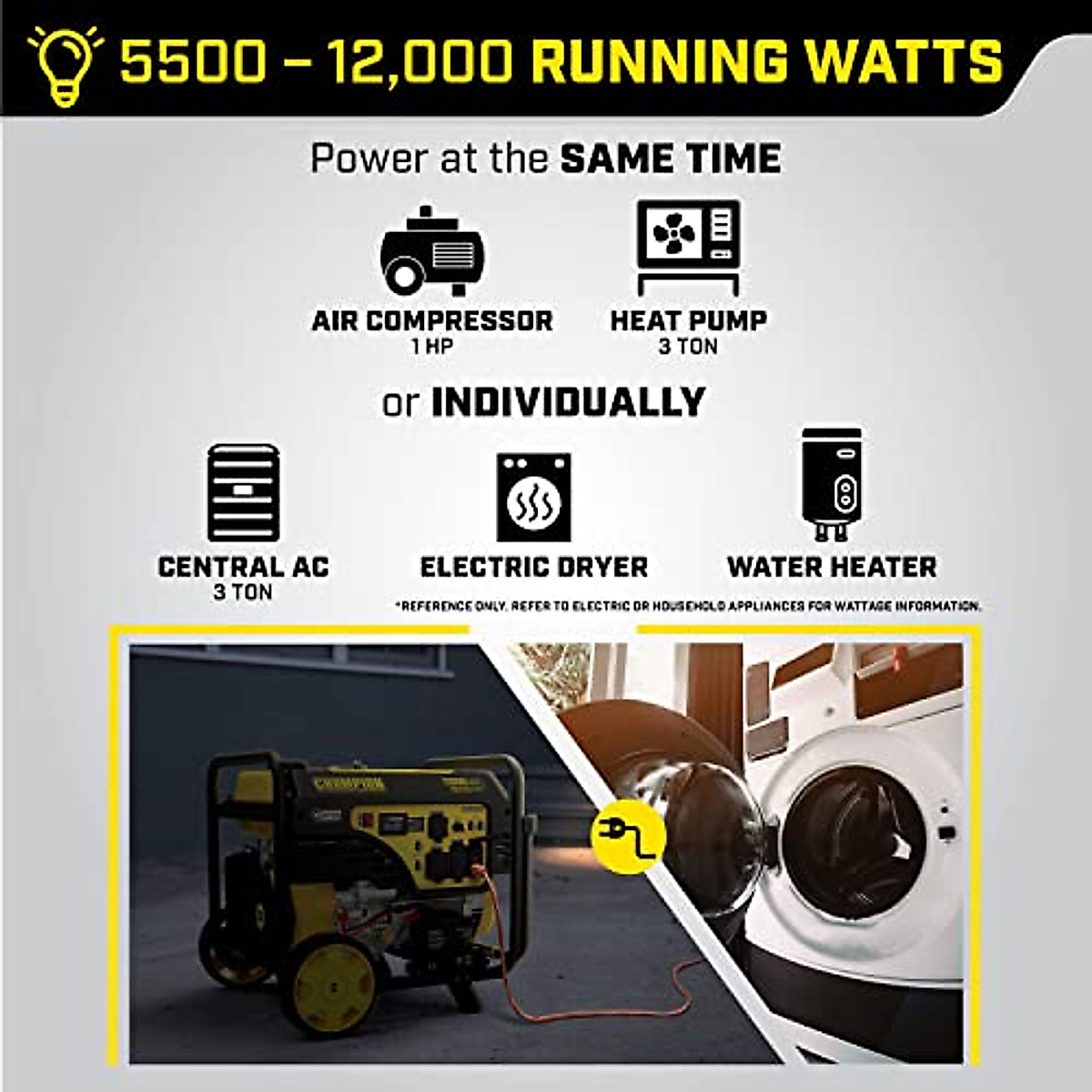 Champion Power Equipment 201110 11,500/9,200-Watt Electric Start Portable Generator with CO Shield,Yellow
