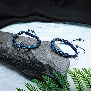 Hicarer Adjustable Mood Bracelet for Women 2 Pieces Dazzling Shimmer Color Changing Beads Based on Emotions Thermochromic Bead Bracelets Christmas Gift for Adult(Blue Rope)