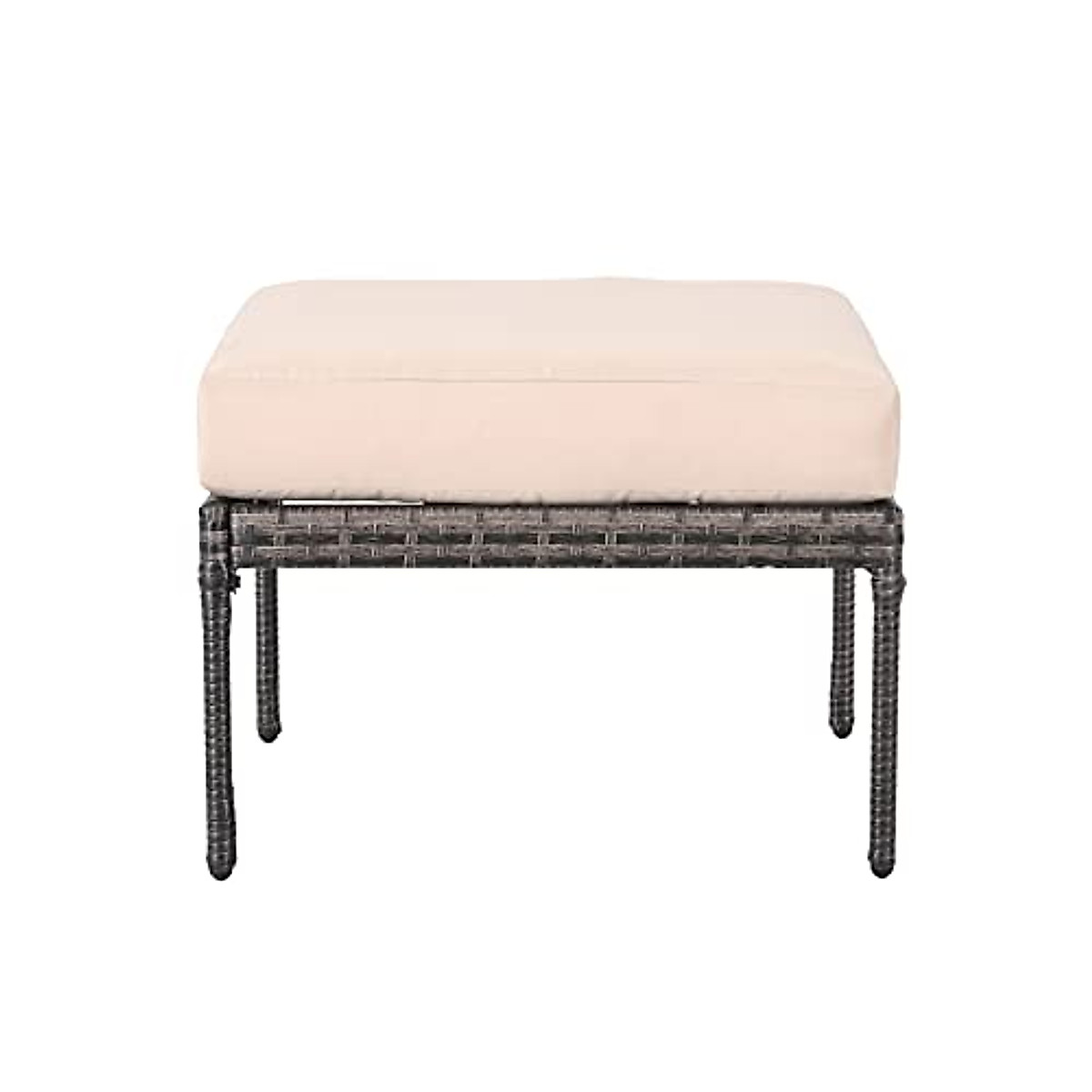 LOKATSE HOME Patio Footstool Outdoor Ottoman with Soft Thick Cushion for Garden Yard Deck Sunroom, Beige
