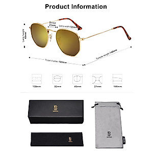 SOJOS Small Square Polarized Sunglasses for Men and Women Polygon Mirrored Lens SJ1072 with Gold Frame/Gold Mirrored Lens