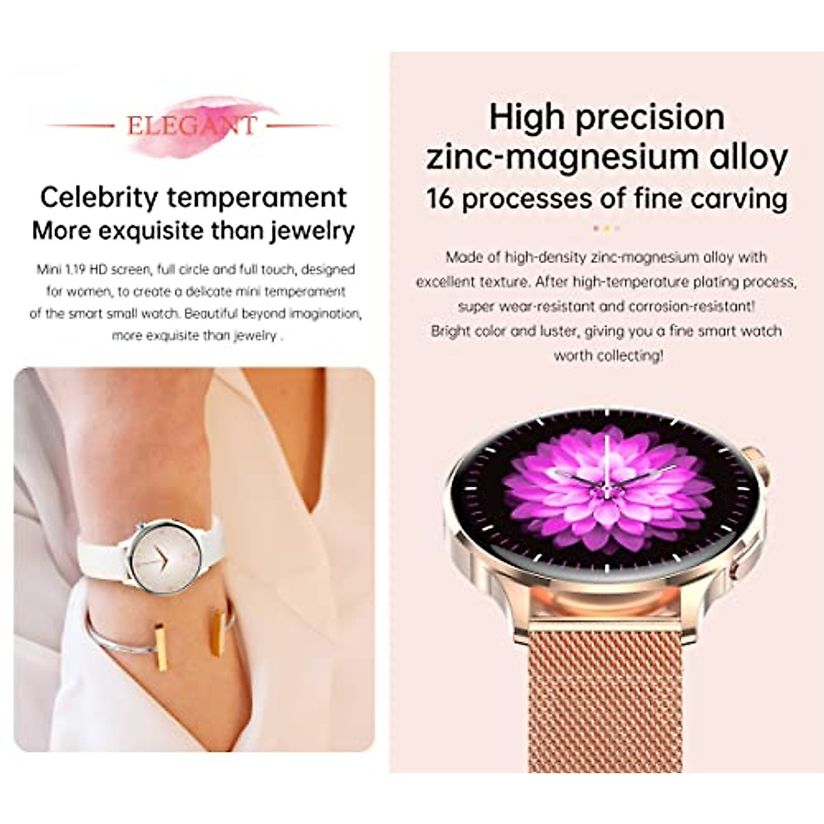 HANDA Smart Watch for Women, Fitness Tracker Smartwatch with Heart Rate Blood Pressure Sleep Monitor Bluetooth Call Pedometer IP67 Waterproof Activity Tracker for Android iOS (Gold Steel)