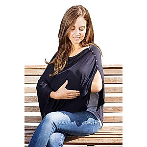 Byrd & Blume Maternity Nursing Cover Breathable Lightweight Breastfeeding Cover Wrap Shawl Scarf Poncho Adjustable Snaps Full 360 Degree Coverage Stroller Blanket Infant Car Seat Canopy (Navy)
