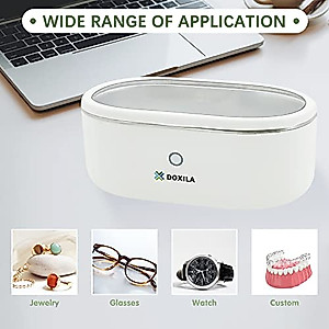 DOXILA Ultrasonic Cleaner - Upgrade Ultrasonic Jewelry Cleaner with 330ml Stainless Steel Tank, 45kHZ Portable Ultrasound Cleaning Machine for Eye Glasses, Watches, Jewelry, Dentures, White