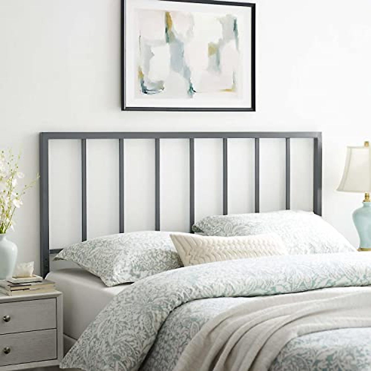 Modway Tatum Modern Farmhouse Metal Queen Headboard in Gray
