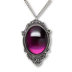 Real Metal Purple Cabochon in Antiqued Silver Finish Pewter Frame Pendant Necklace