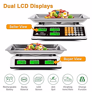 Price Computing Scale 88lb/40kg Commercial Food Scale for Produce Meat with Stainless Steel Large Platform, LCD Display, and Green Bright Backlight for Farmers Markets, Deli, （Not for Trade）