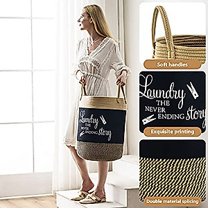 YOUDENOVA Woven Rope Laundry Basket, Tall Dirty Clothes Hamper for Blanket Storage in Bedroom, Bathroom,Living Room - Brown, 58L