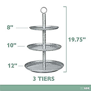 Ilyapa 3 Tier Tray, Galvanized Tray, Three Tier Serving Tray, 3 Tier Serving Stand, Farmhouse Tiered Metal Platter for Cake, Cupcake Tower, Dessert, Appetizers & More
