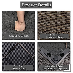 Kinsunny PE Wicker Patio Loveseats Sectional Corner Sofa Rattan Outdoor Furniture Sofa Set