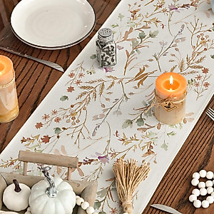 Artoid Mode Floral Leaves Fall Table Runner, Wild Flowers and Grasses Seasonal Autumn Kitchen Dining Table Decoration for Home Party Decor 13x72 Inch