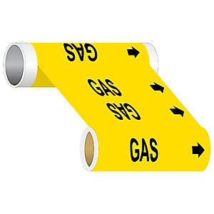 ComplianceSigns.com Gas (Black Legend On Yellow Background) ASME A13.1 Pipe Label Decal, 8 inch x 30 ft. with 0.75 inch Letters on Vinyl