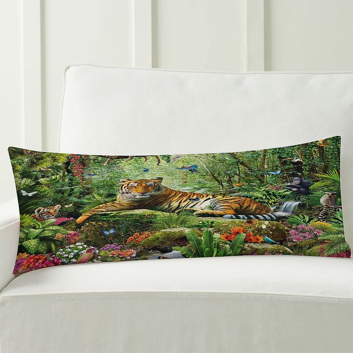 AIRMARK Body Pillow Cover,Forest Animal in Tropical Rainforest Landscape Printed Long Pillow Cases Protector with Zipper Decor Soft Large Covers Cushion for Beding,Couch,Sofa,Home Gift 20"x54"