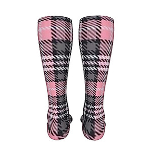 Stocakes Compression Socks for Women & Men Pink Tartan Long Knee Thigh High Socks is Best Support for Athletic Running,Cycling