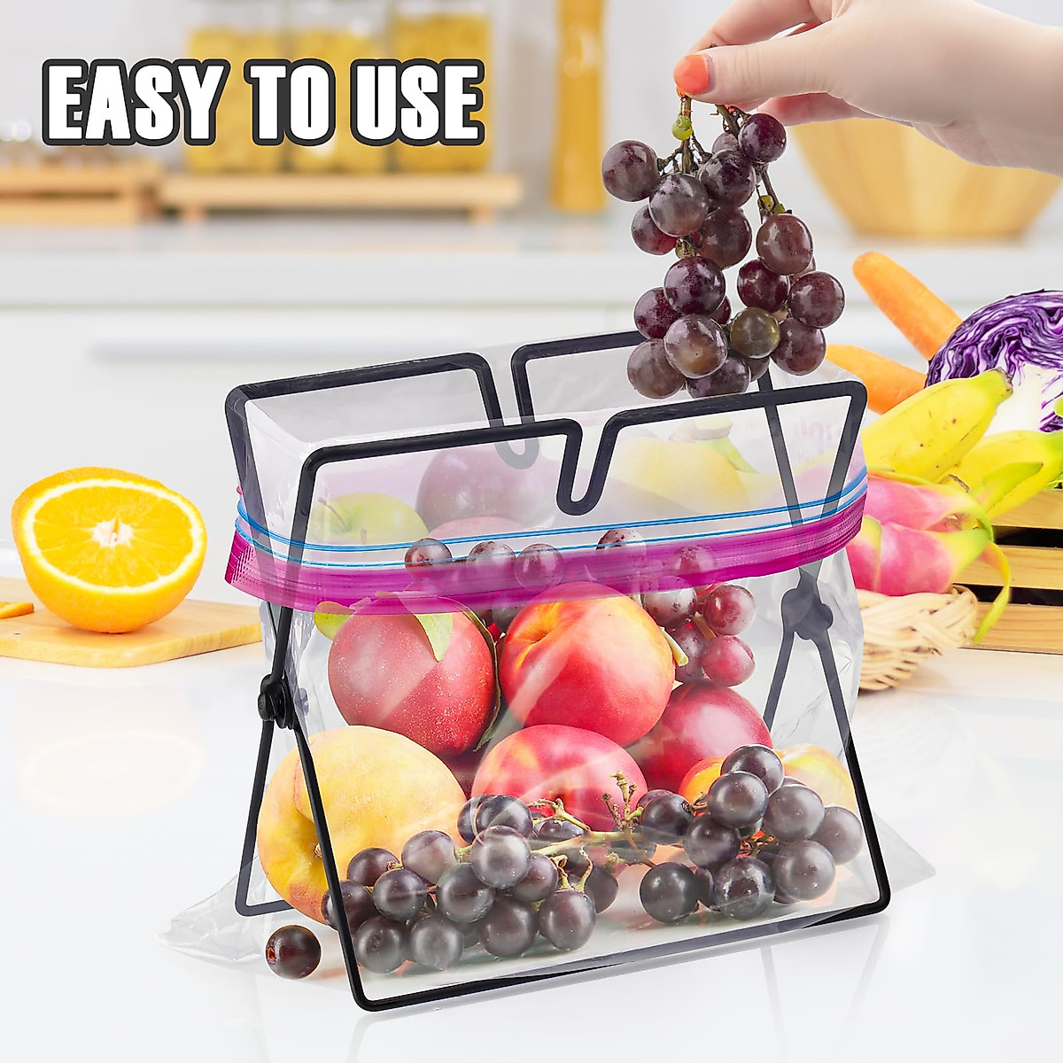 NiHome Versatile Metal Zip Lock Bag Holder with Artistic Iron Craftsmanship for Leakproof and Effortless One-Handed Packing, Sized for Kitchen and Household Use (7.1"D x 4.3"W x 6.7"H)