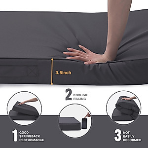 YIJIAN HOME Outdoor Bench Cushion 3.5inches Memory Foam Waterproof Patio Furniture Bench Cushion Porch Swing Cushion with Handle and Adjustable Strap, 42 x 18 Inch Dark Gray