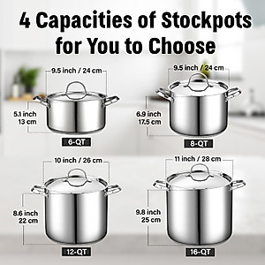 Cooks Standard 18/10 Stainless Steel Stockpot 12-Quart, Classic Deep Cooking Pot Canning Cookware with Stainless Steel Lid, Silver
