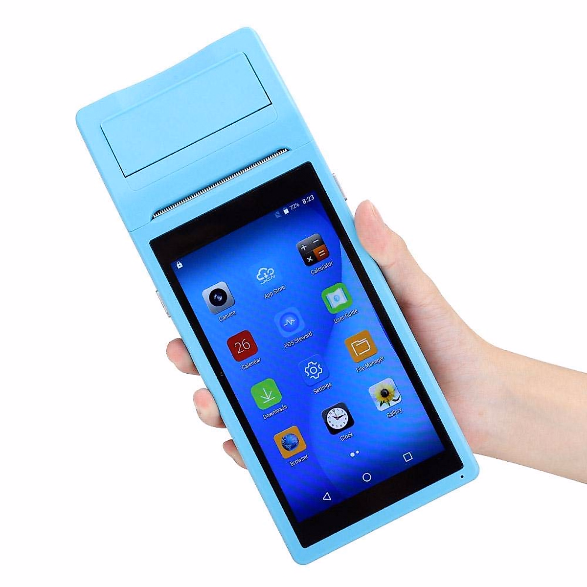 Ciglow Android POS Terminal Receipt Printer, 58mm Handheld Barcode Scanner Printer with 5.5in IPS Display, Support 8GB, WiFi, BT3.0/4.0, Blue, 110-240v(US)