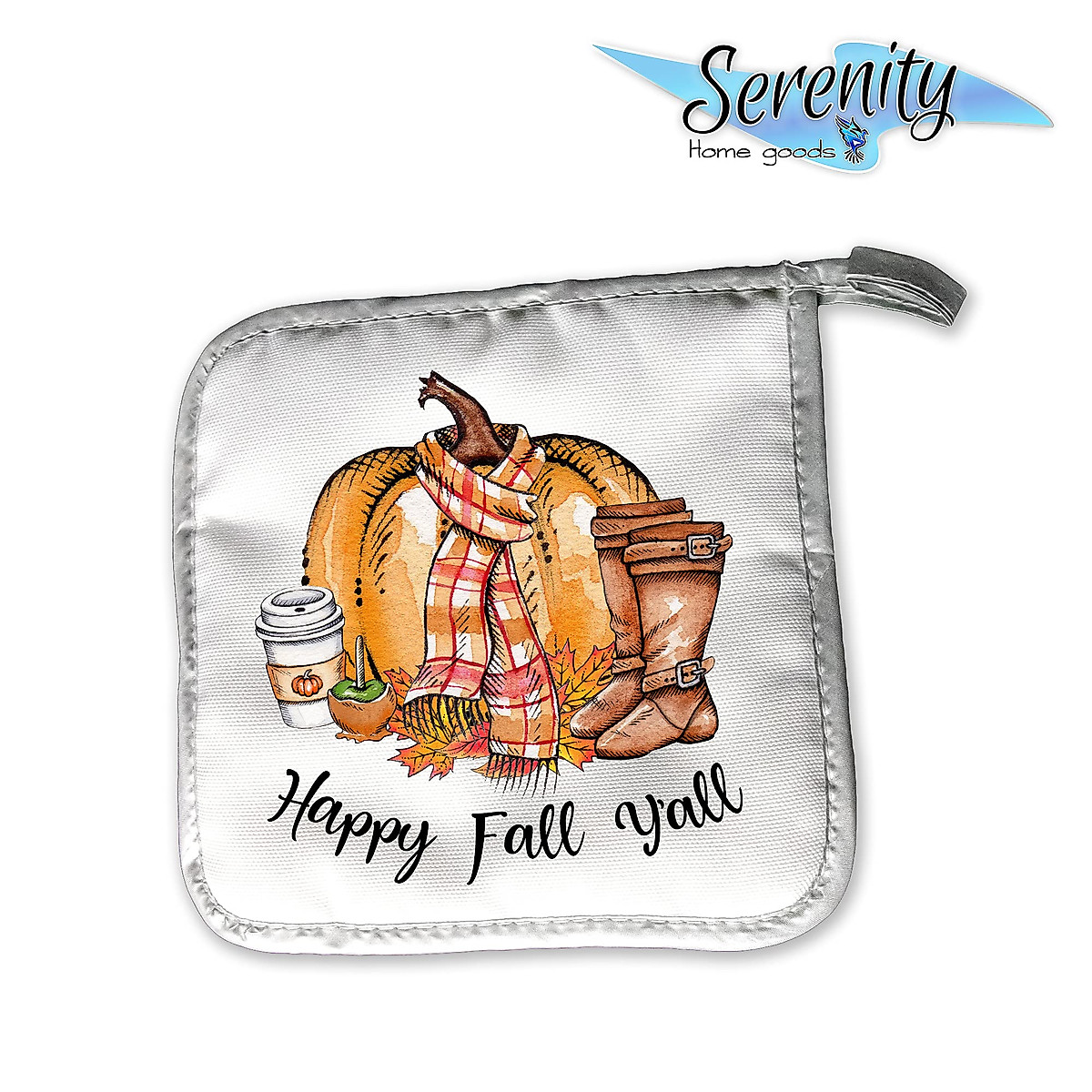 Decorative Cloth Kitchen Oven Mitt Pot Holder Set | Autumn Fall Halloween | Home Decor Seasonal Holiday Decorations | Rustic Harvest Pumpkin Spice Coffee