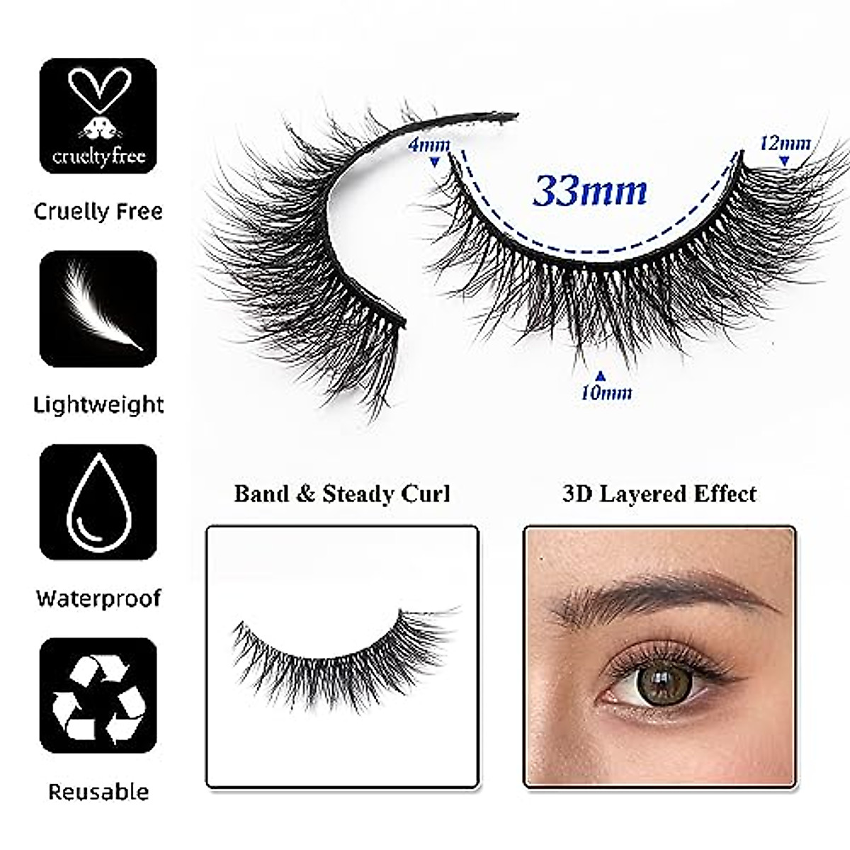 SQYlashes False Eyelashes Short Lashes Natural Look, Wispy Lashes Cat Eye 12mm - 7 Pairs, ZG67
