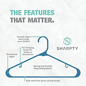 Sharpty Plastic Hangers Clothes Hangers for Clothing, Closet, Coats & Shirts - Durable, Thick, Tough & Space Saving - for Everyday Standard Use, Room Essentials & Basics - 20 Pack - Blue