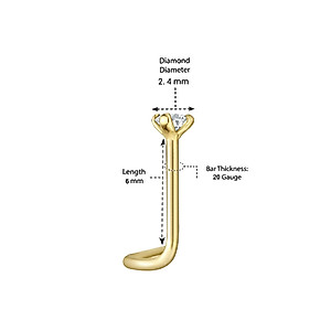Lavari Jewelers 0.05 Carat Genuine Diamond Curved Screw Nose Ring for Women in 14k Yellow Gold 20 Gauge