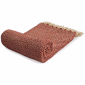 Cotton Throw Blanket 65x50 - Red Christmas Beautifully Knitted Chevron Pattern Throw Blanket with Fringe - Lightweight Warm Cozy Soft Elegant - Best for Chair Sofa Couch Bed - Home Living Room Decor