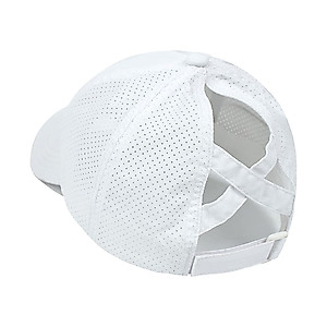FASHIXD Ponytail Baseball Cap for Women Mesh Quick Dry Baseball Hat with Ponytail Hole (White)