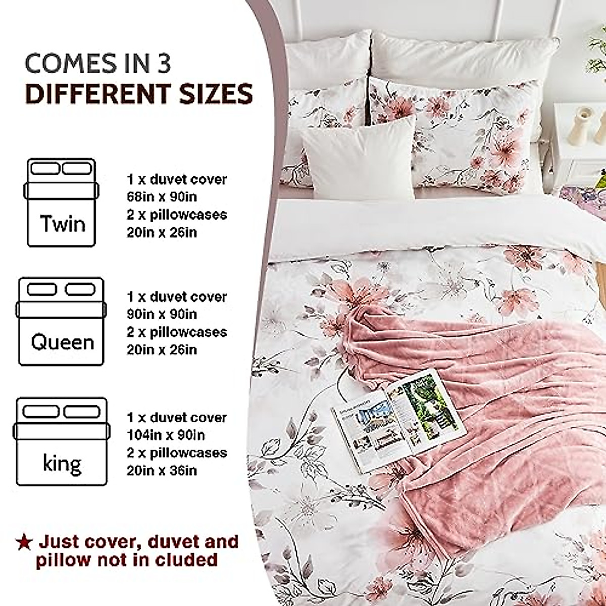 DESIHOM 3 Pieces Floral Duvet Cover Queen Size Light Pink Flower Duvet Covers Set Coquette Spring Duvet Cover with Zipper Comforter Cover Queen Size Pink Bedding Set