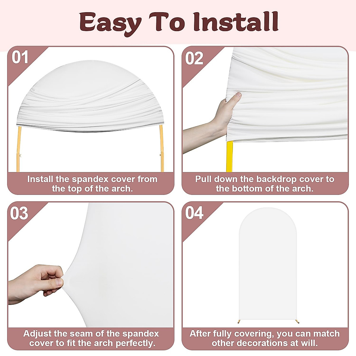 Dovnis Set of 3 Wedding Arch Cover, 7.2ft, 6.6ft, 6ft White Spandex Arch Covers Stretchy Backdrop, Round Top Chiara Backdrop Cover for Wedding Birthday Party Baby Shower Banquet Decoration[White]