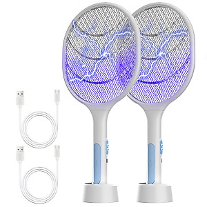 Bug Zapper 2 Pack, VANELC Electric Fly Swatter Racket Fly Zapper, 3000 Volt USB Rechargeable Fly Trap Mosquito Zapper Pest Insects Control for Home, Kitchen, Office, Outdoor