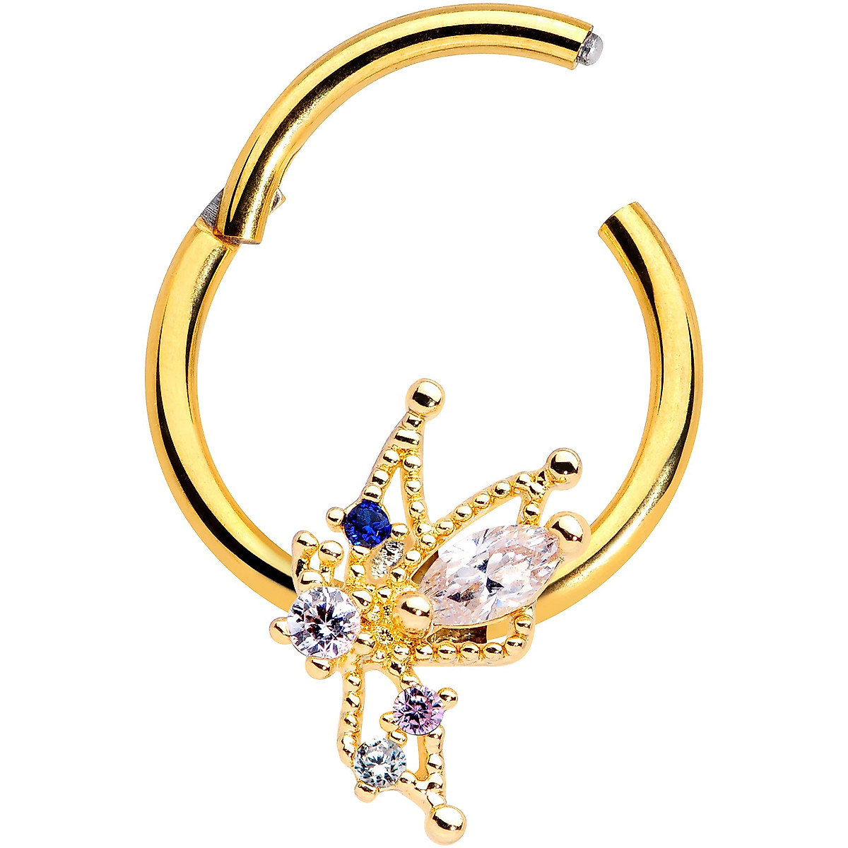 Body Candy Womens 16G PVD Steel Hinged Segment Ring Seamless Cartilage Nipple Blue Star Angel Nose Hoop 3/8"