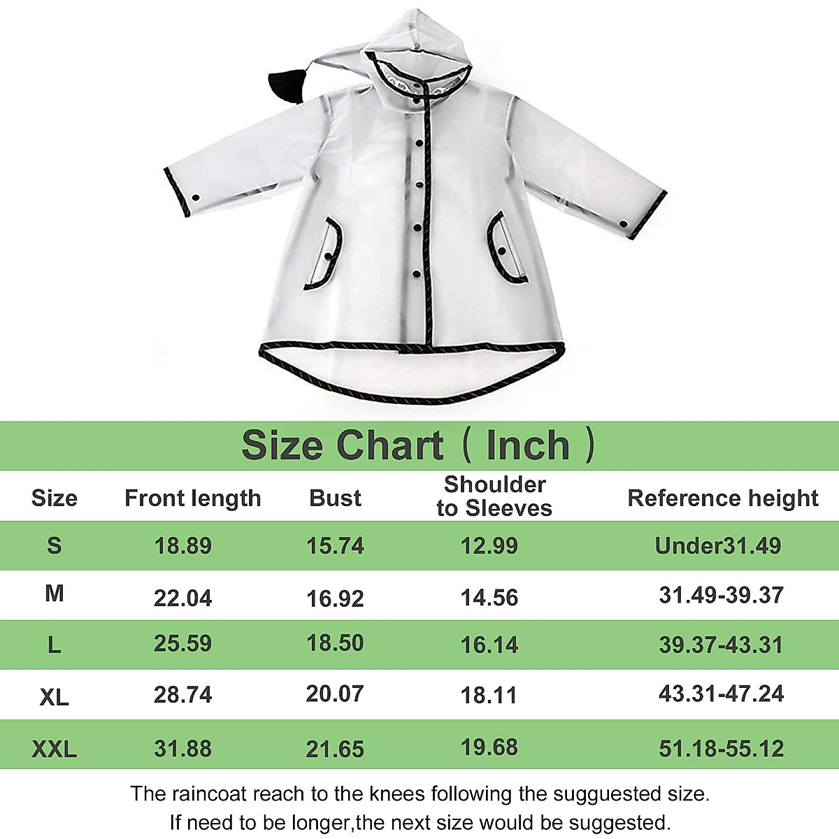 Kids Raincoat EVA Rain Poncho,Portable Hooded Poncho Jacket Rain Coat for Boys Girls Children (M,Reference height: 31.49-39.37 In)